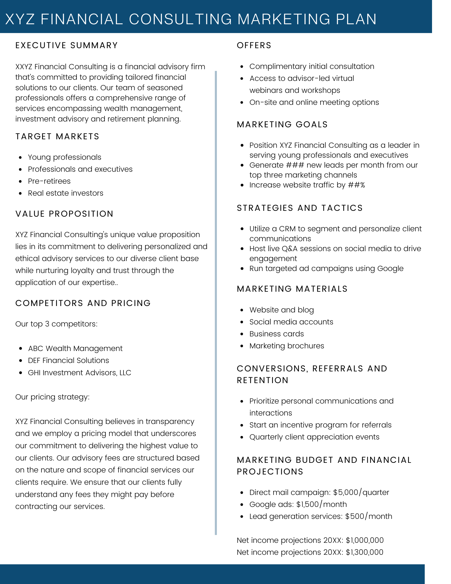 Example of an Effective Financial Advisor Marketing Plan